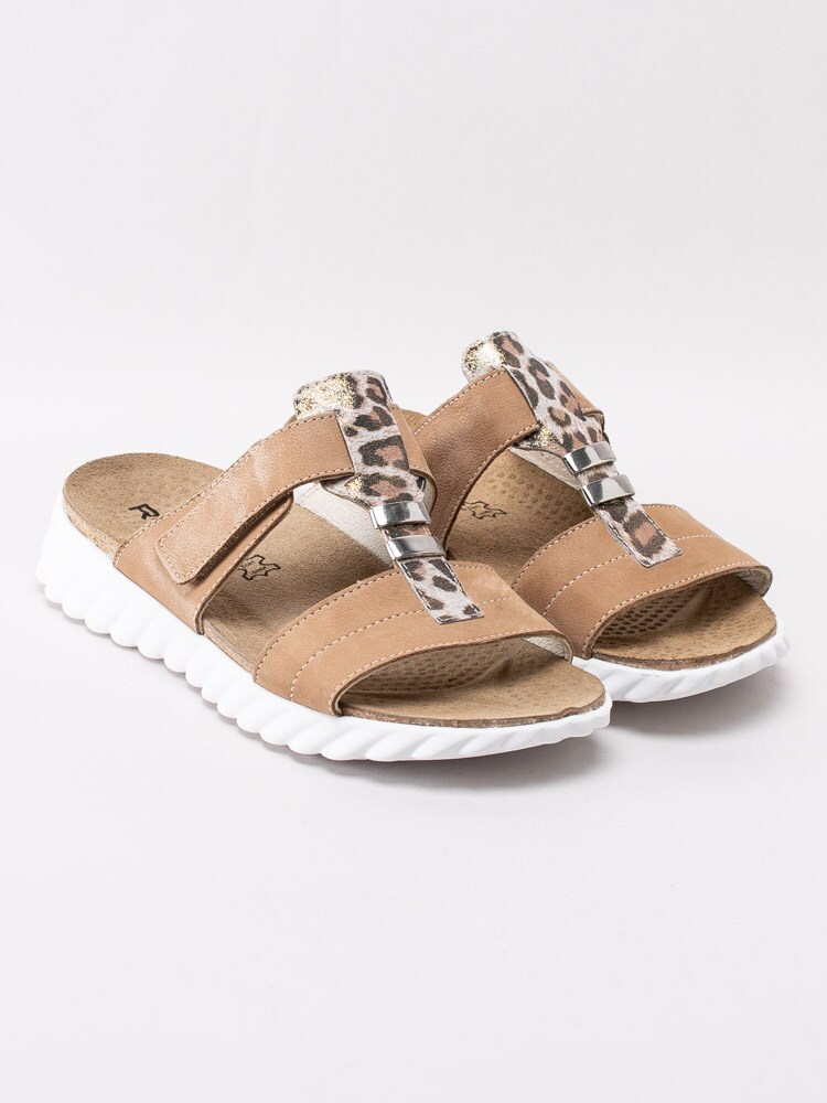 Köp Rohde - Beige slip in sandaler med leopardmönstrad T-slejf | SKOMAN